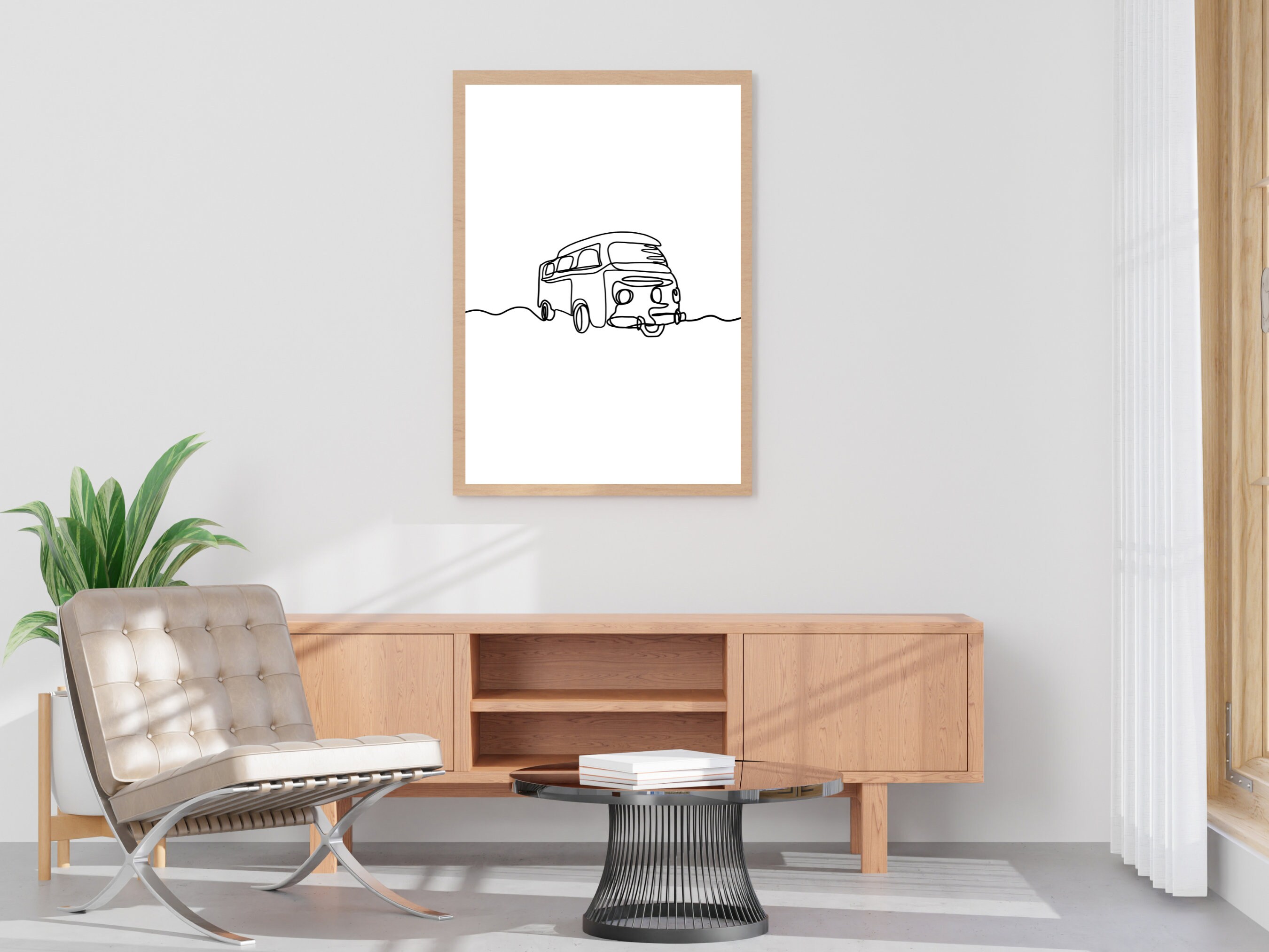 Minimalist Camper Van Continuous One Line Art, Camping Wall Decor ...