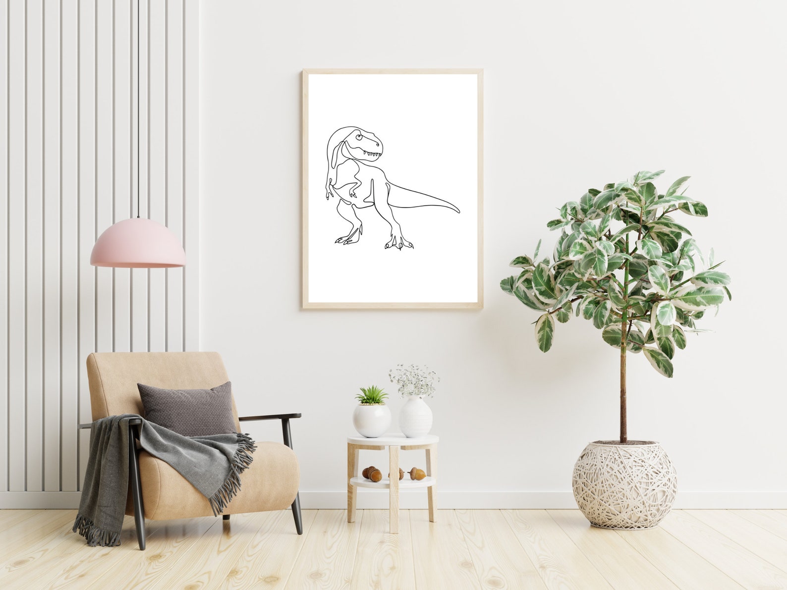 Dinosaur Line Art Tyrannosaurus Rex Doodle Boys Room Decor Nursery Wall ...