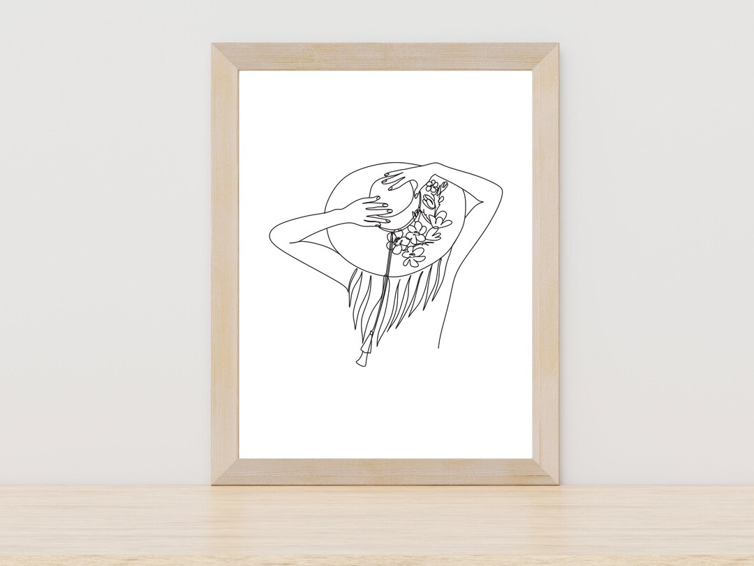 Woman on Vacation Line Art, Beach Girl Line Art Print, Woman Line ...