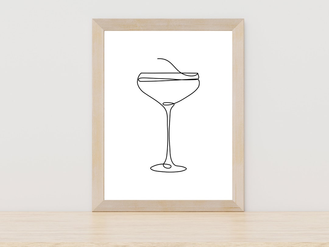 Cocktail Drink Line Art, Bar Decor, Alcohol Line Art, Celebration Wall ...