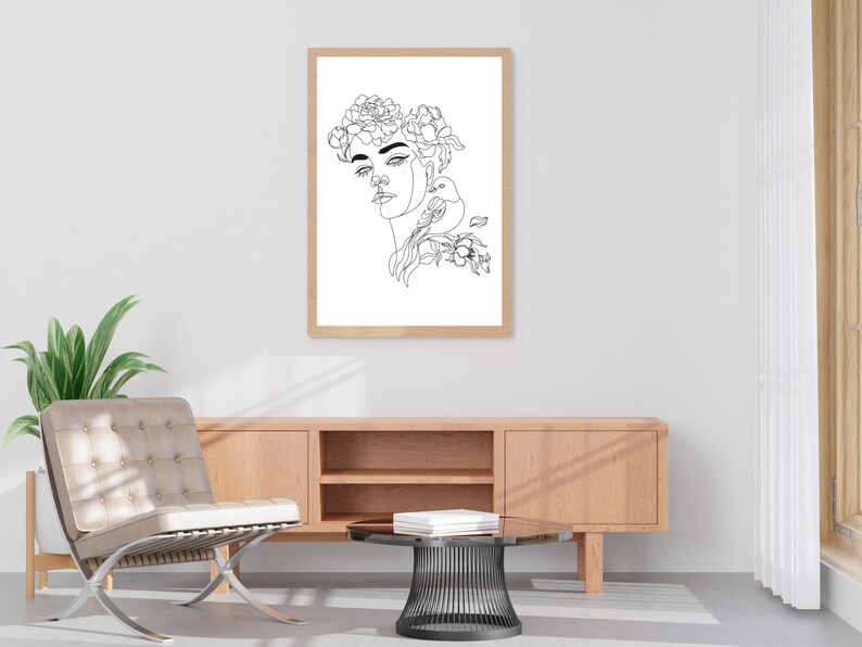 Flower Woman Line Art, Abstract Woman Line Drawing, One Line Print ...