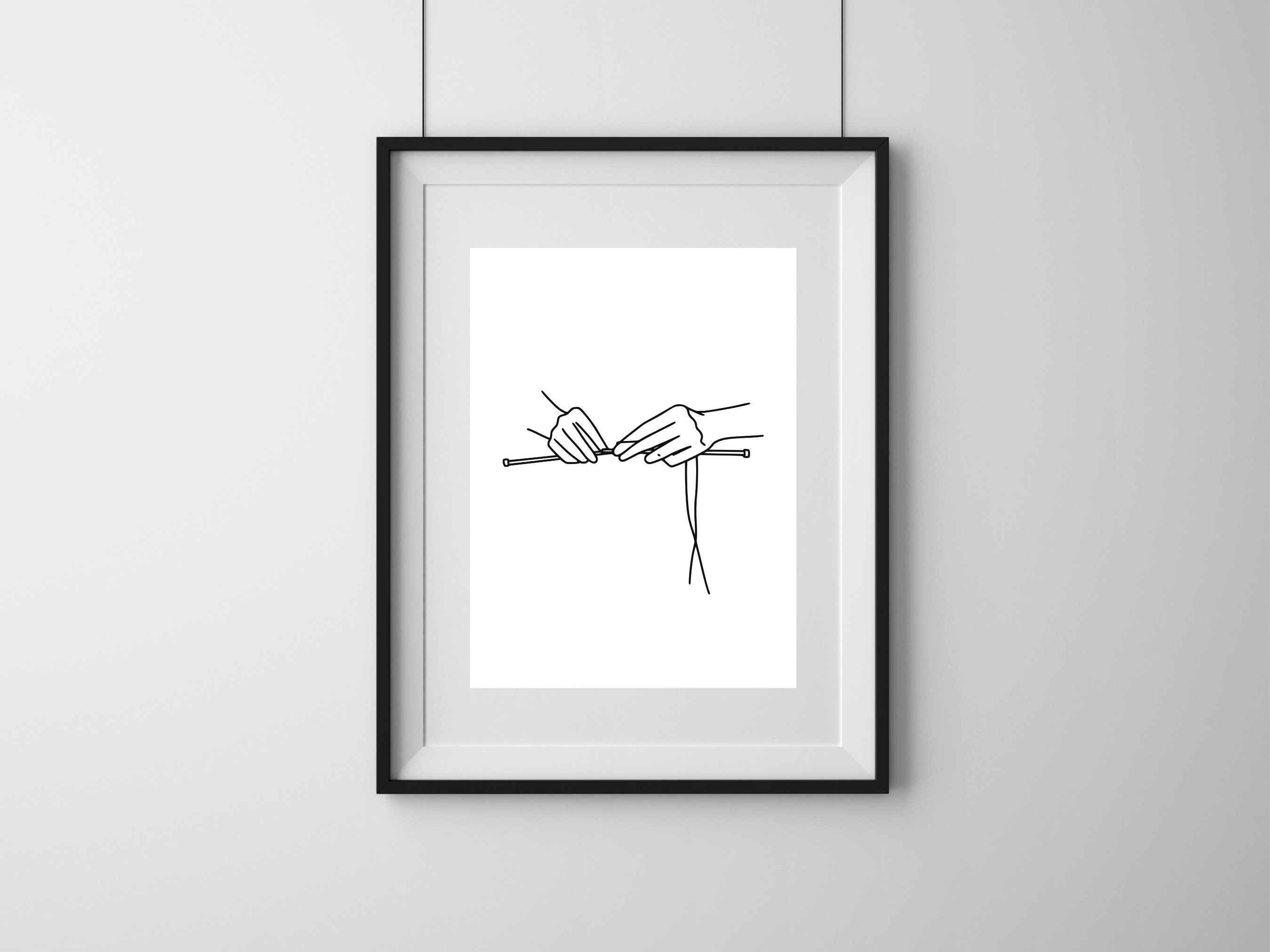 Knitting Line Art, Knitting Line Drawing, Gift for Knitter, Craft Room ...
