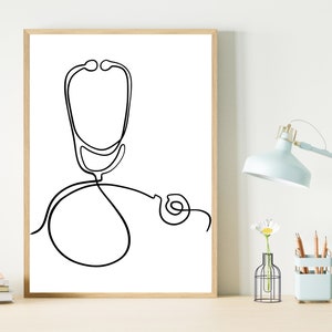 Minimalist Stethoscope Line Art, Physician Poster, Doctors Office Wall ...