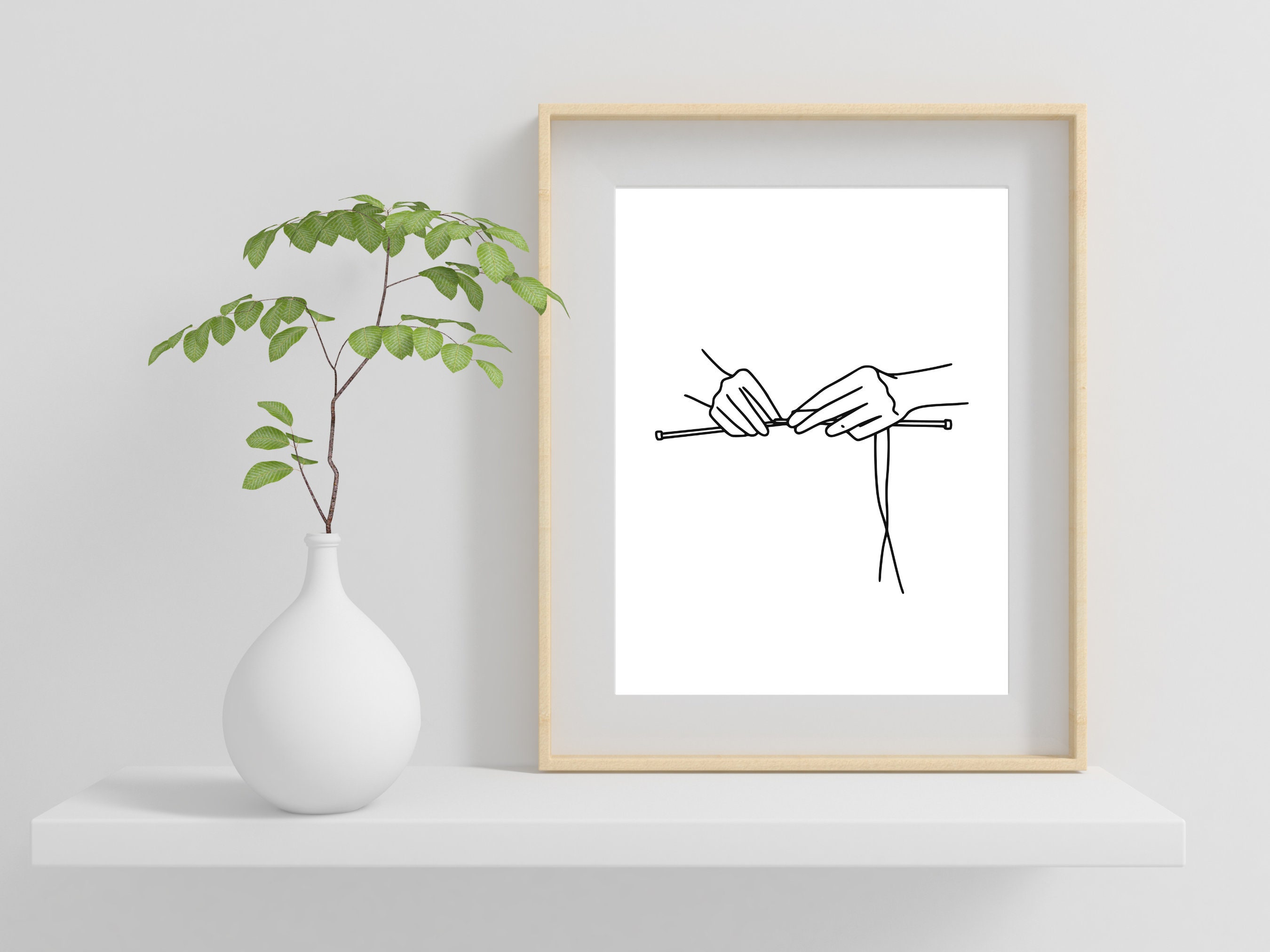 Knitting Line Art, Knitting Line Drawing, Gift for Knitter, Craft Room ...