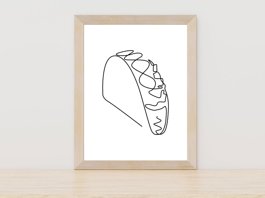 Taco Line Drawing, Taco Line Art, Food Line Art, Kitchen Decor, Food ...