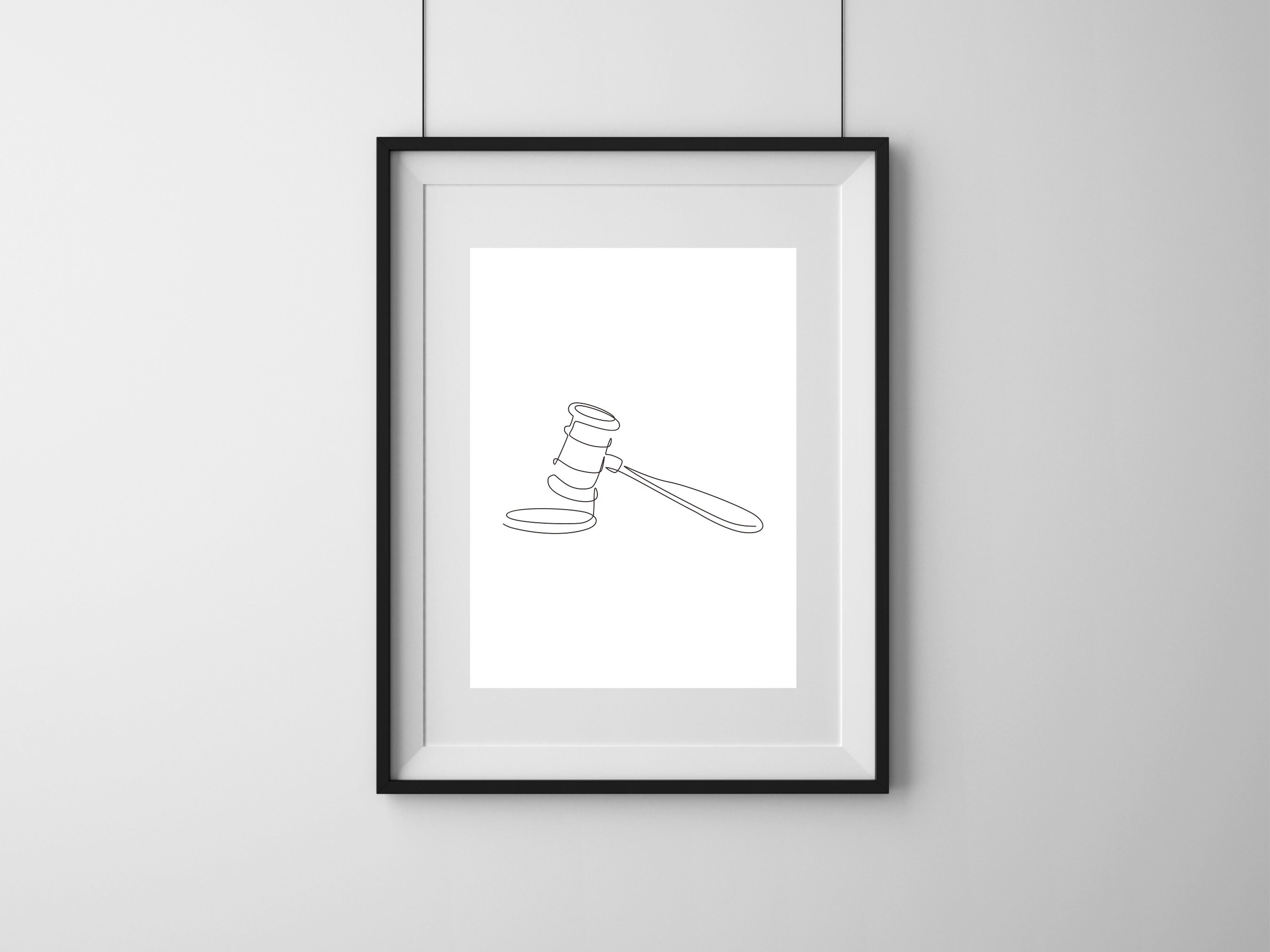 Judge Gavel Line Art, Gavel One Line Art, Lawyer Gift,gavel, Court Wall ...