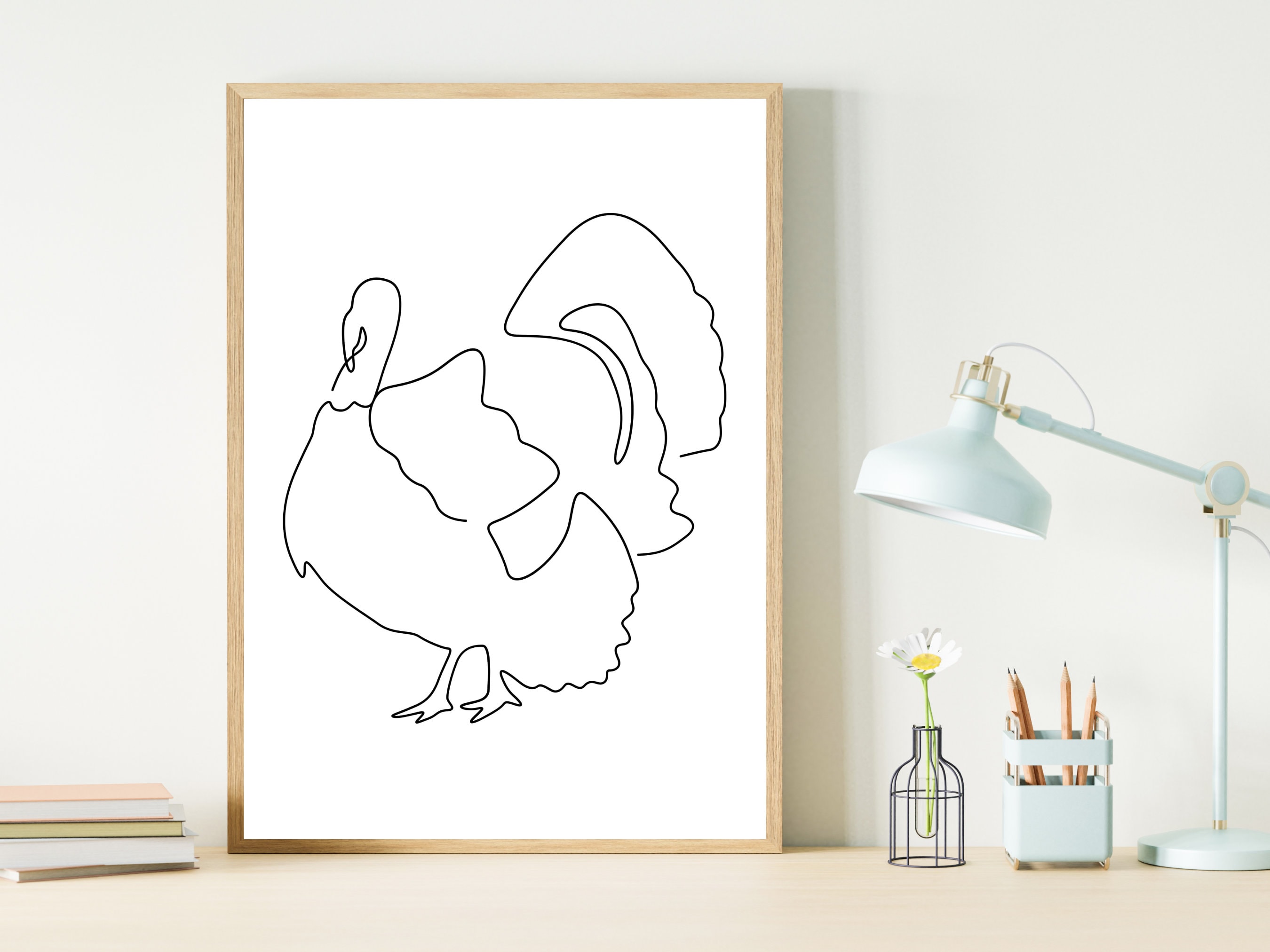 Thanksgiving Decor, Turkey Line Art Print, Thanksgiving Wall Art ...