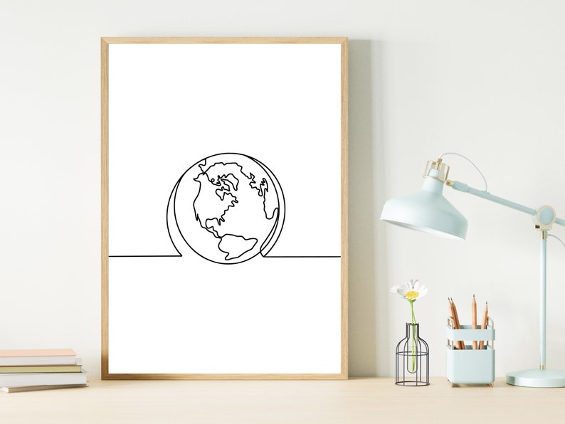 Globe Line Art World Map Line Art World Map Digital Print One - Etsy