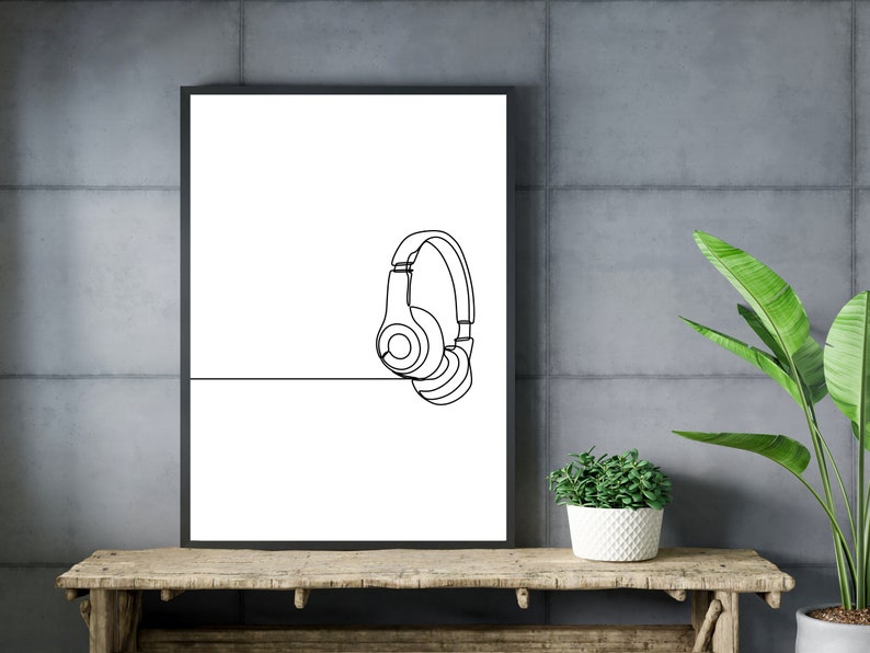 Minimalist Headphones Line Art Music Print Earphones Printable Headset ...