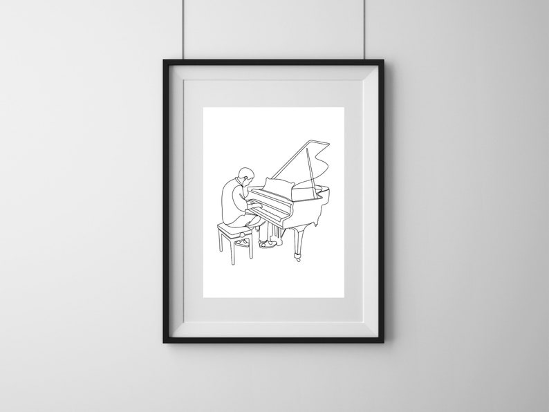 Minimalist Piano Player Line Art, Music Room Wall Decor, Piano Player ...