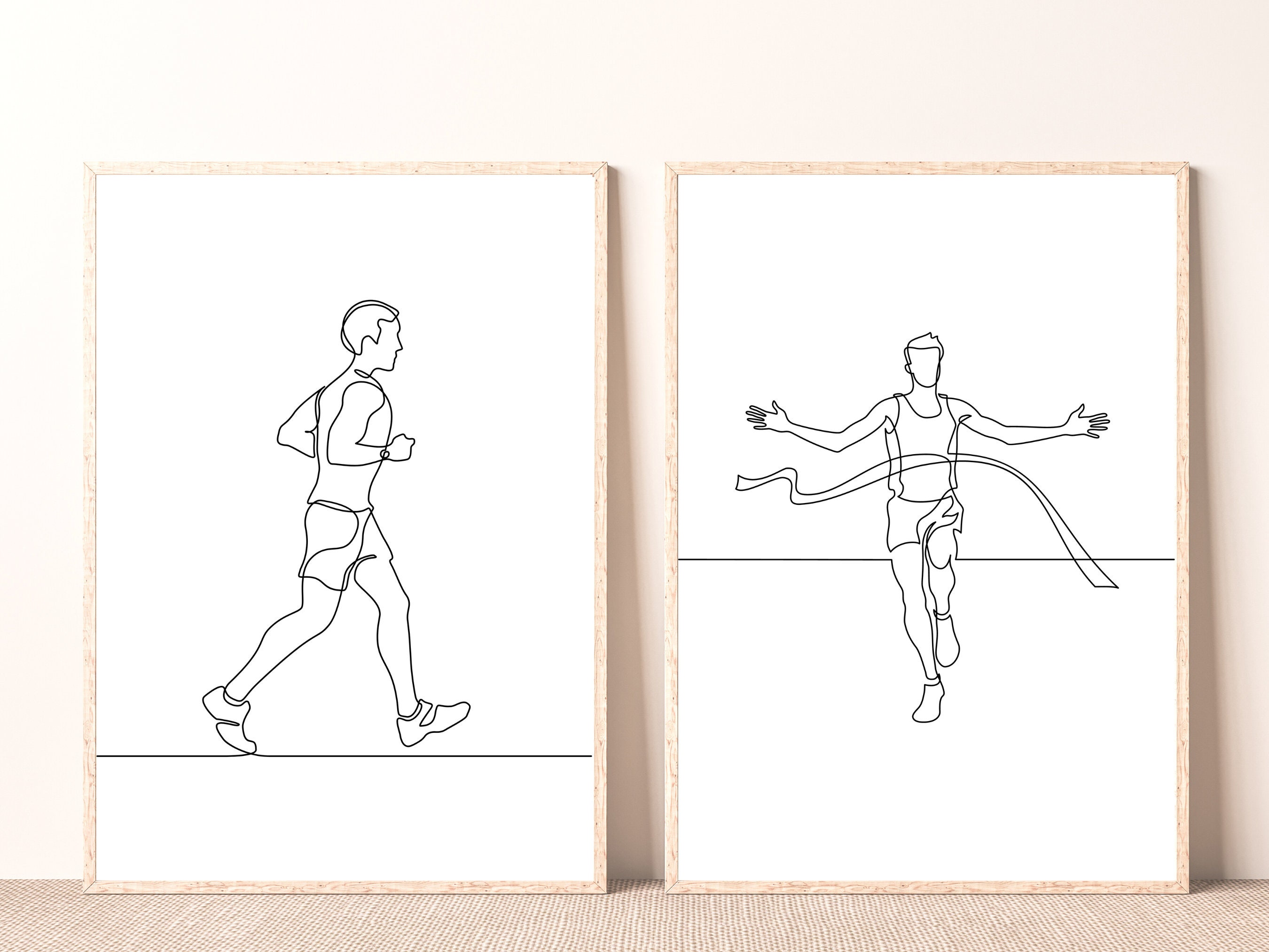 Set of 2 Runner Line Art Prints, Minimalist Running Line Art, Athlete ...