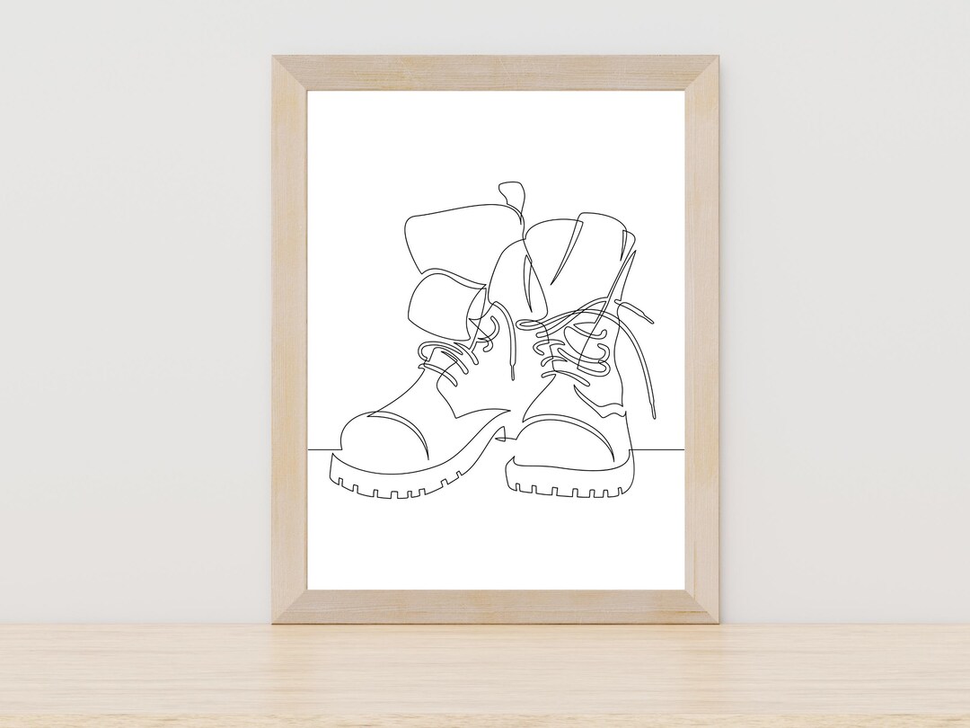 Military Boots Line Art Print, Army Boots Drawing Art, Military Line ...