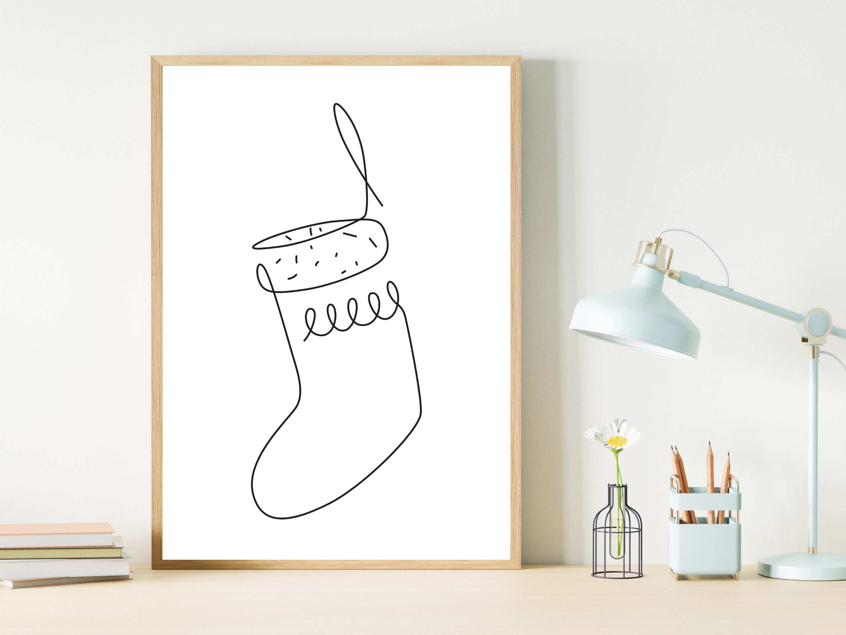 Christmas Stocking Line Art Minimal Christmas Wall Art - Etsy