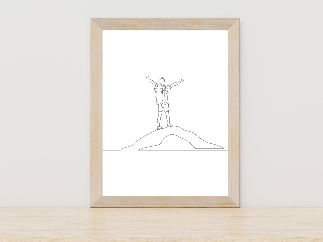 Minimalist Hiking Line Art, Sport Print, Hiker Poster, Hiking Drawing ...