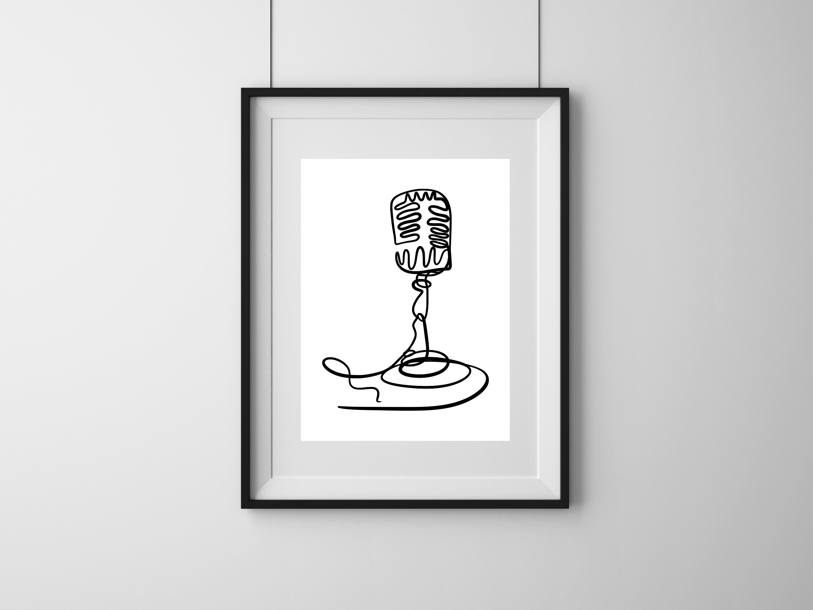 Microphone Line Art Music Print Abstract Singer Wall Decor Minimalist ...