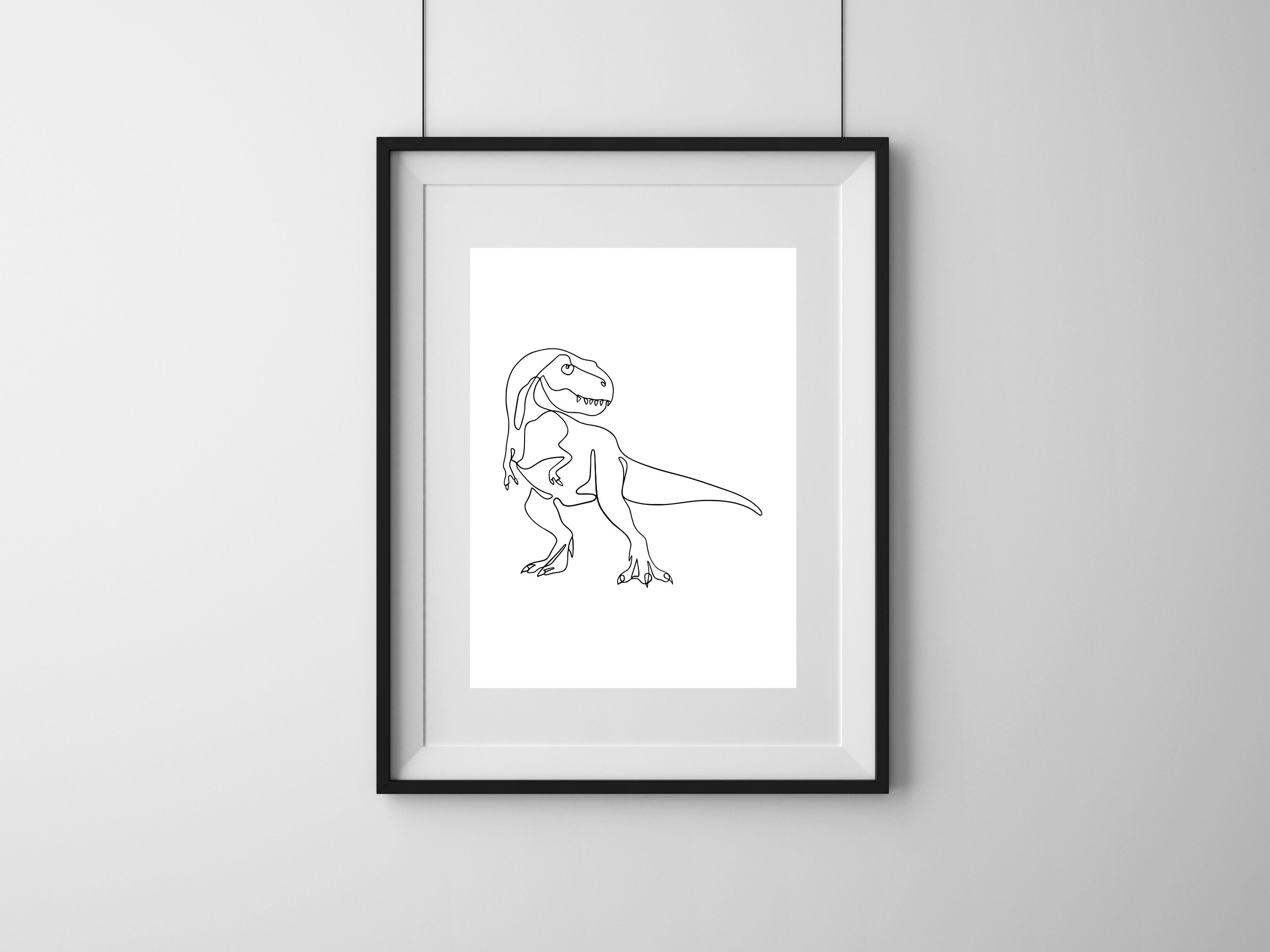 Dinosaur Line Art Tyrannosaurus Rex Doodle Boys Room Decor Nursery Wall ...