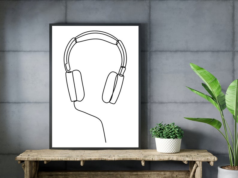 Headphones Line Art Headphones Wall Art DJ Poster Music Lover Print ...
