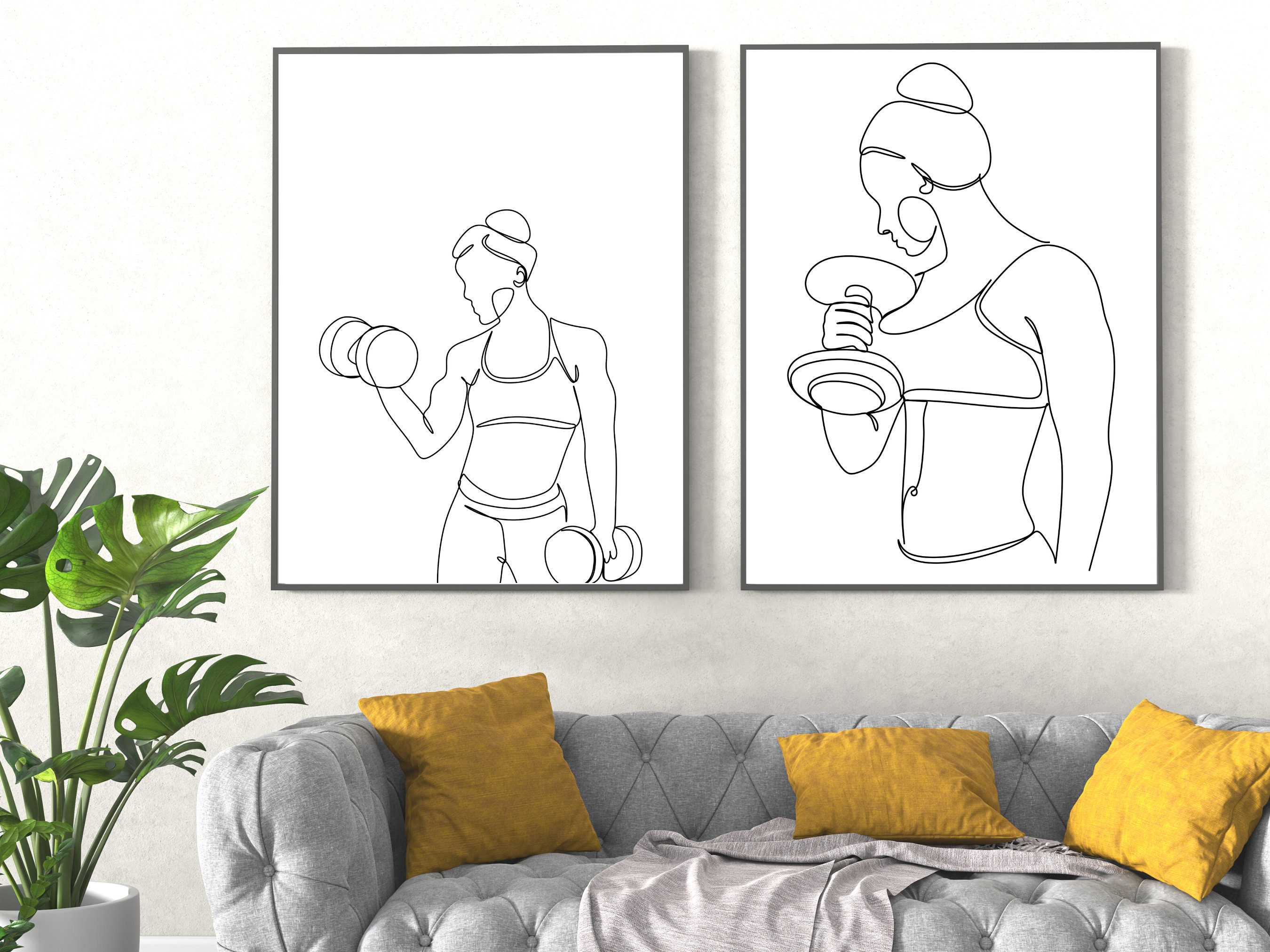 Female Weightlifter Line Art Set of 2 Minimalist Weightlifter Line Art ...