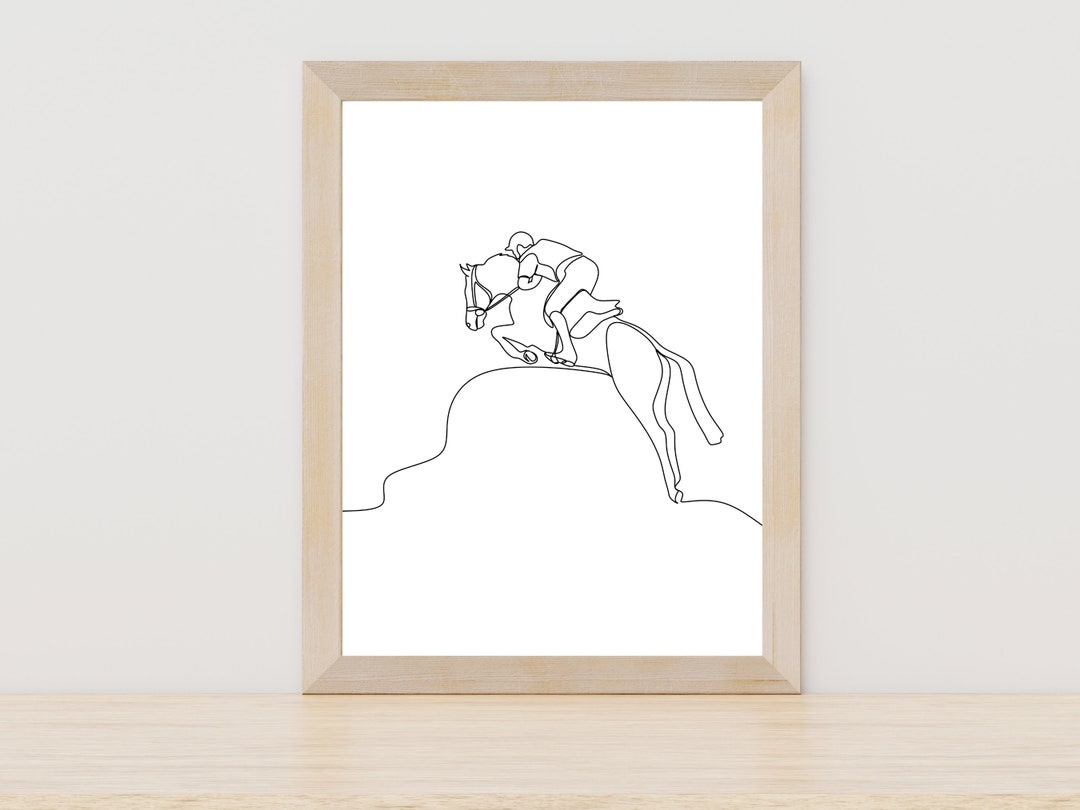 Horseback Riding Line Art, Printable One Line Drawing of Jockey on ...
