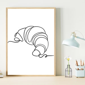 Croissant Line Art, Croissant Print, Croissant Digital Print, Kitchen ...
