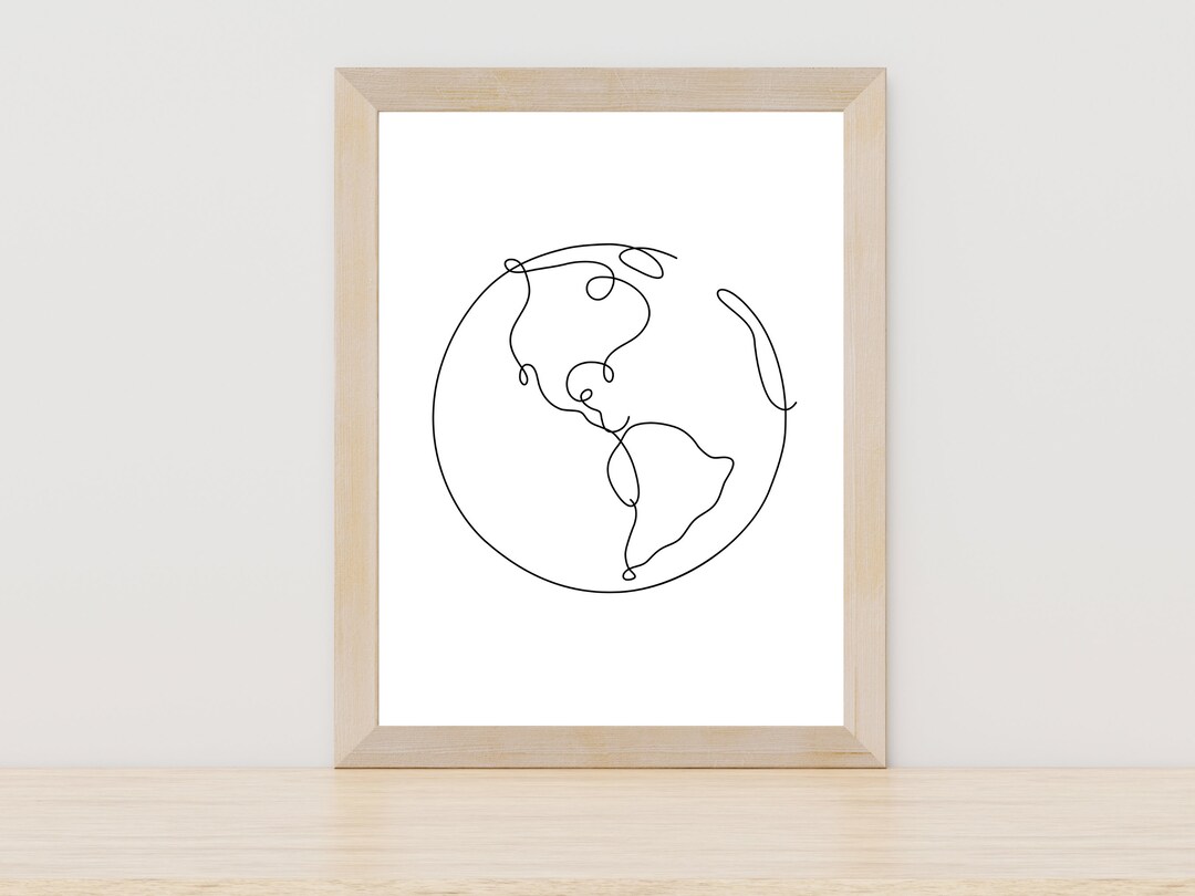 World Map Line Art Poster World Globe Line Art Travel Home - Etsy