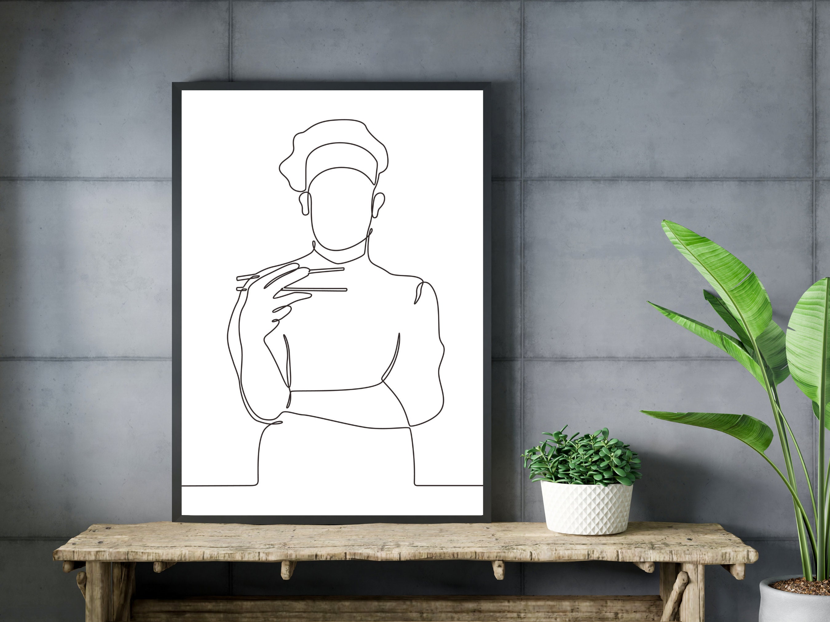 Chef Line Art, Cooking Print, Chef Poster, Kitchen Art, Kitchen Wall ...