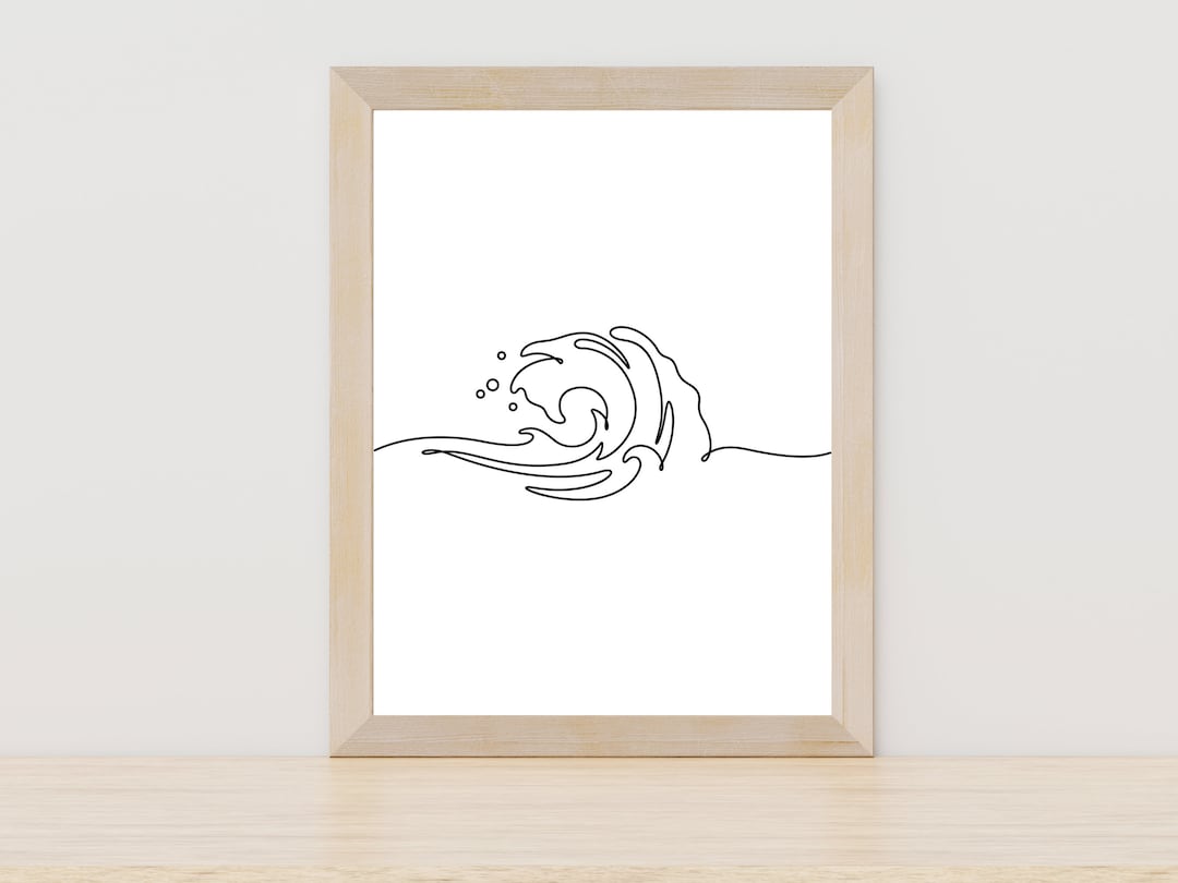Minimalist Wave Line Art, Ocean Waves Simple Sketch, Ocean Lover Wall ...