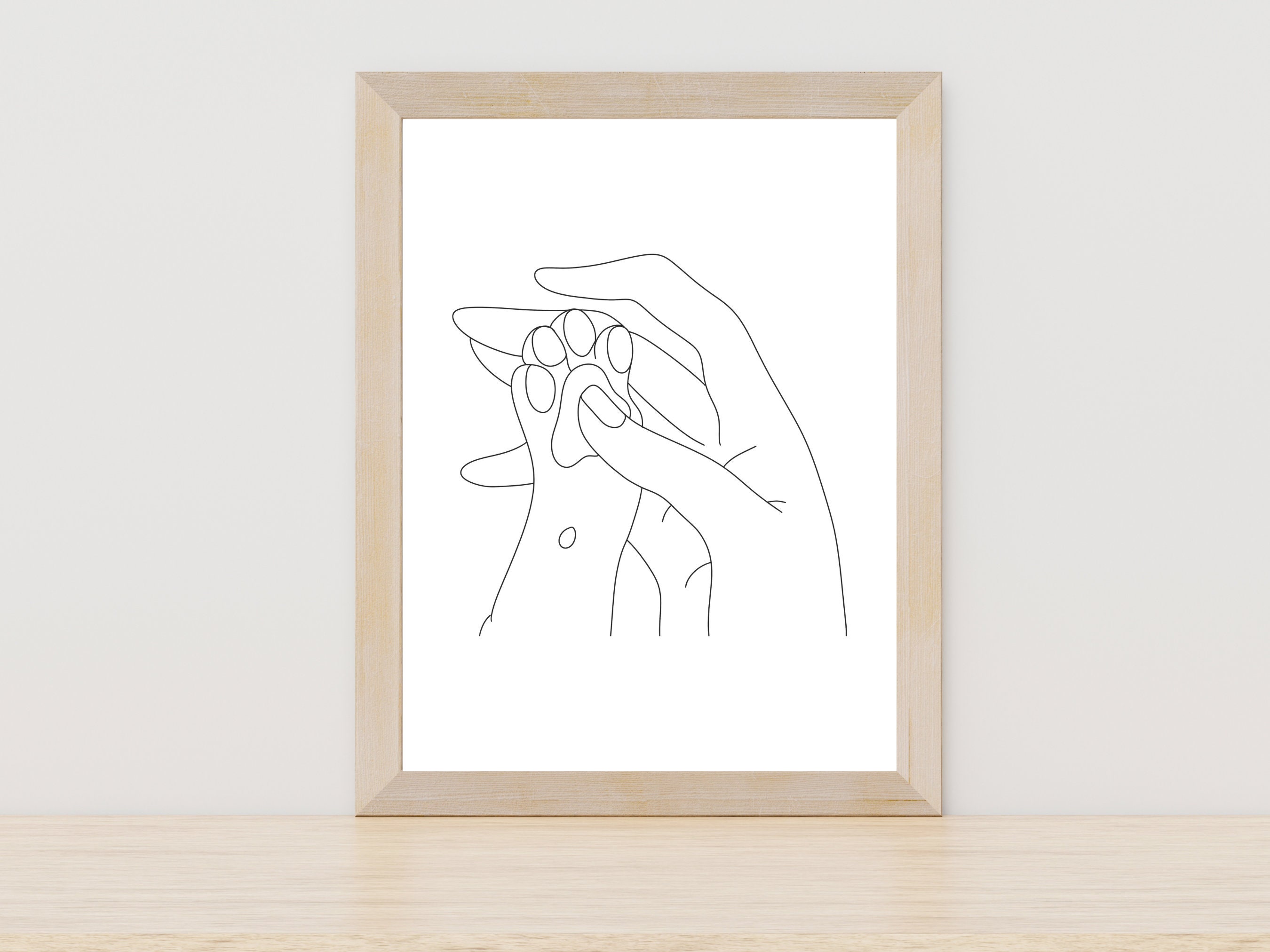 Cat and Human Hand Line Art, Dog and Human Hand Line Art, Paw Line Art ...