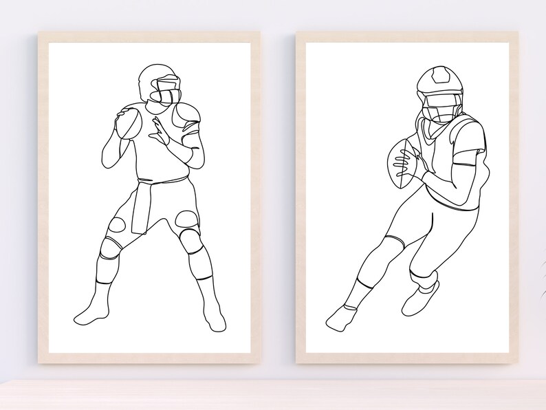 Set of 2 Football Line Art Prints, Football Line Art, Football Wall Art ...