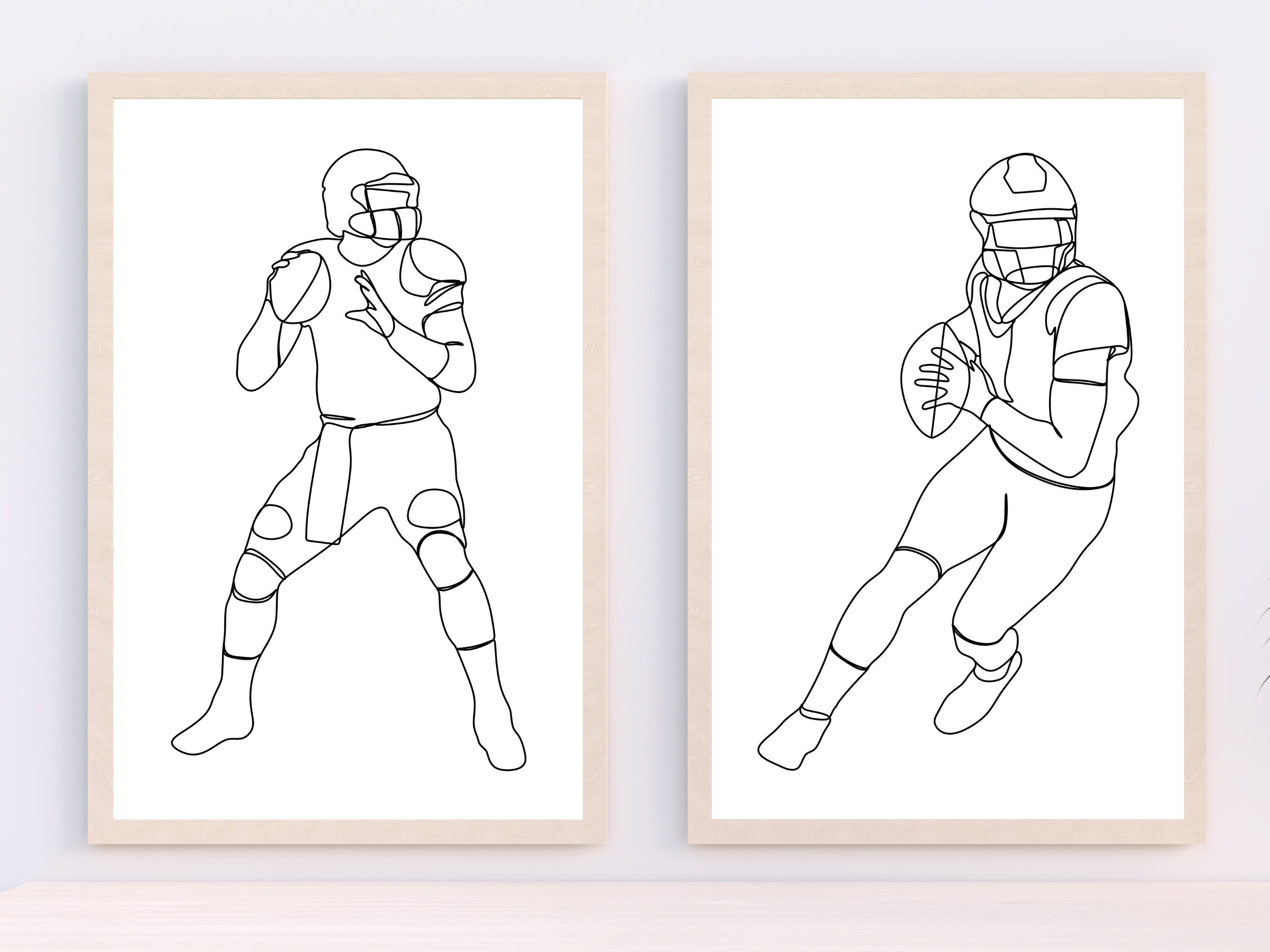 Set of 2 Football Line Art Prints, Football Line Art, Football Wall Art ...