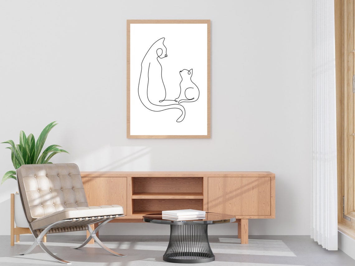 Minimalist Two Cat Line Art Pet Print Animal Outline - Etsy