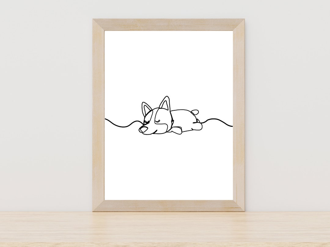 Lazy Corgi Dog Continuous Line Art, Pet Portrait, Corgi One Line ...
