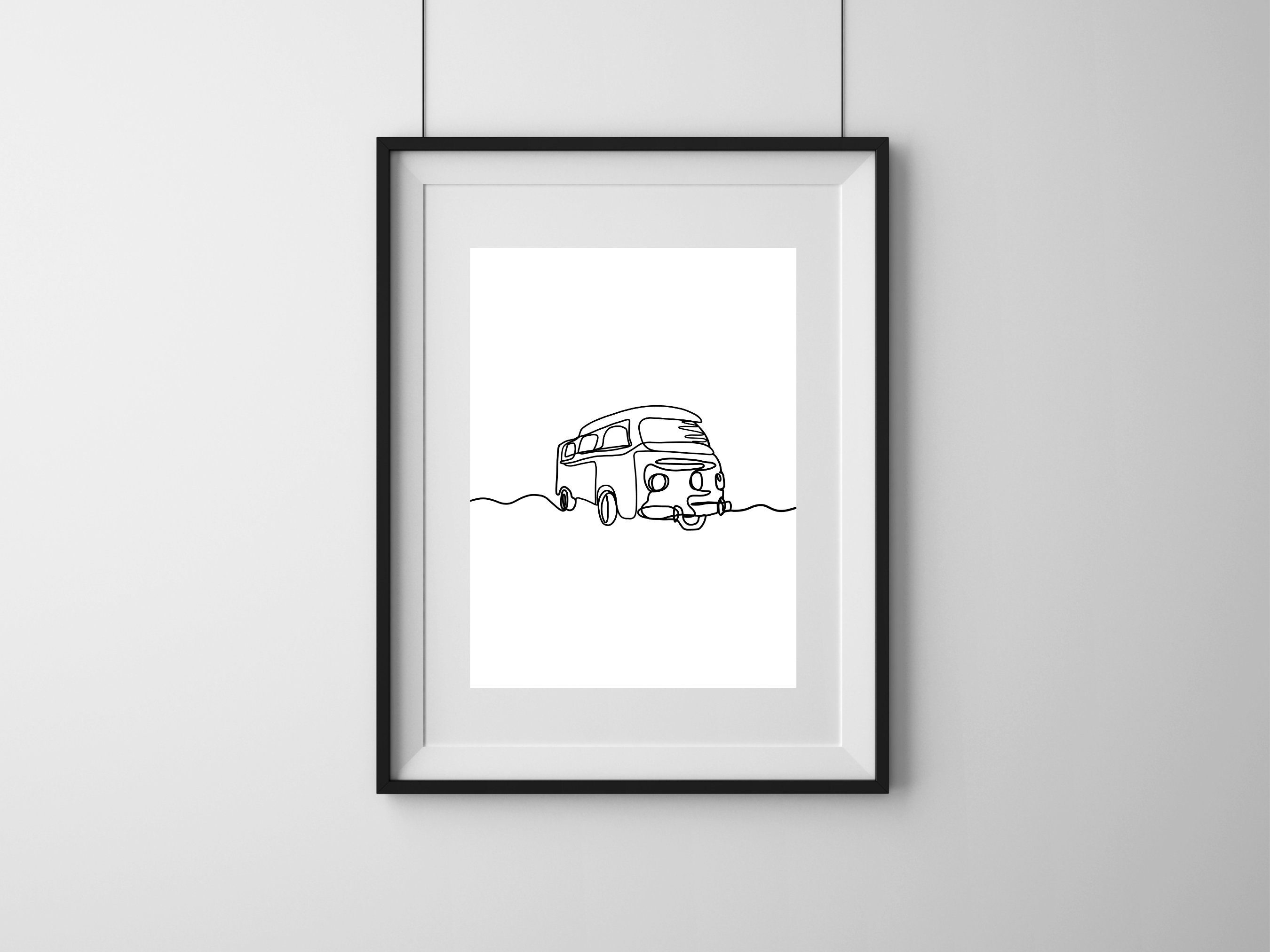 Minimalist Camper Van Continuous One Line Art, Camping Wall Decor ...