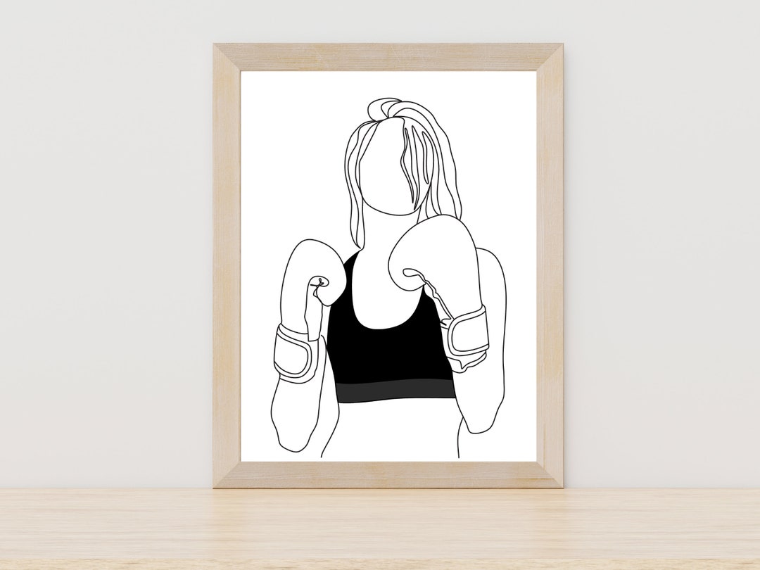 Woman Boxing Line Art, Female Boxer, Woman Boxer Athlete Prints, Boxing ...