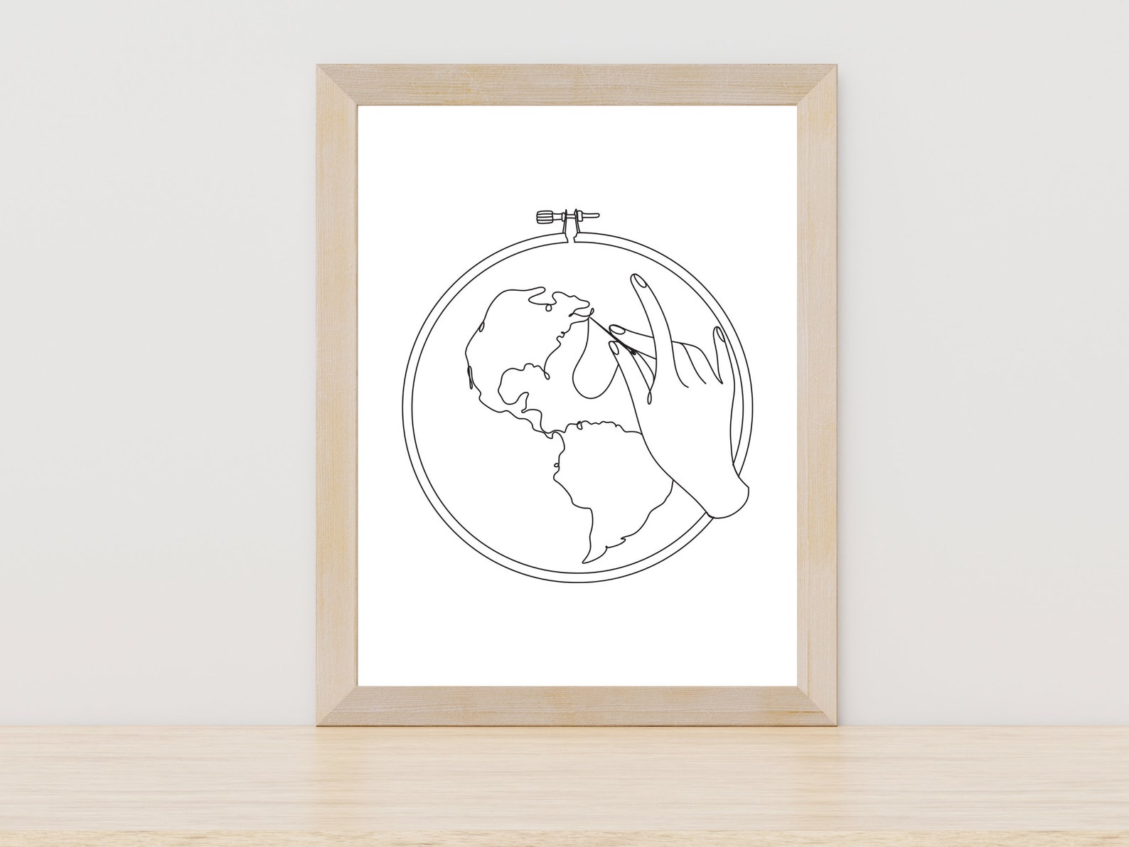 Hand Embroidery Line Art of World Embroidery Hoop Art Hand Embroidery ...