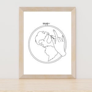 Hand Embroidery Line Art of World Embroidery Hoop Art Hand Embroidery ...