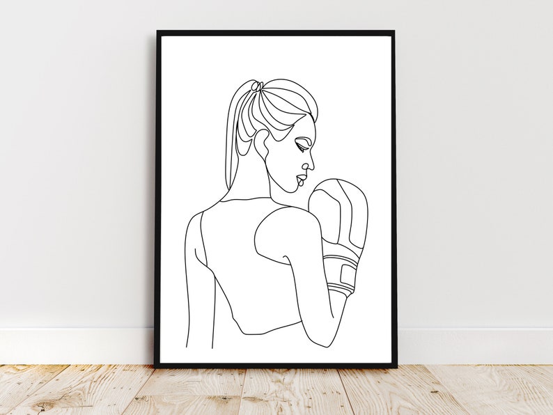 Female Boxer Line Art Boxing One Line Drawing Boxer Poster Digital ...