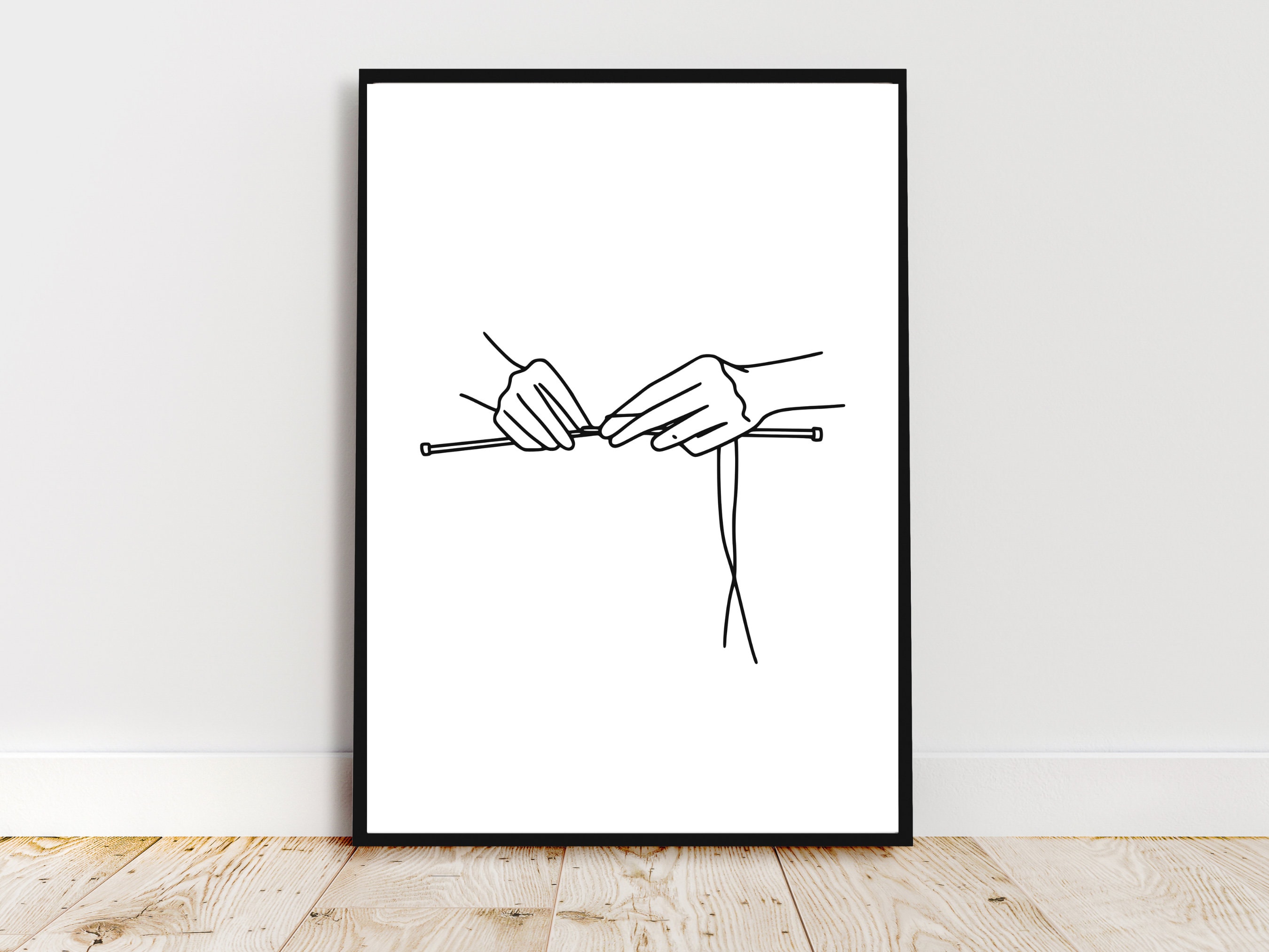 Knitting Line Art, Knitting Line Drawing, Gift for Knitter, Craft Room ...
