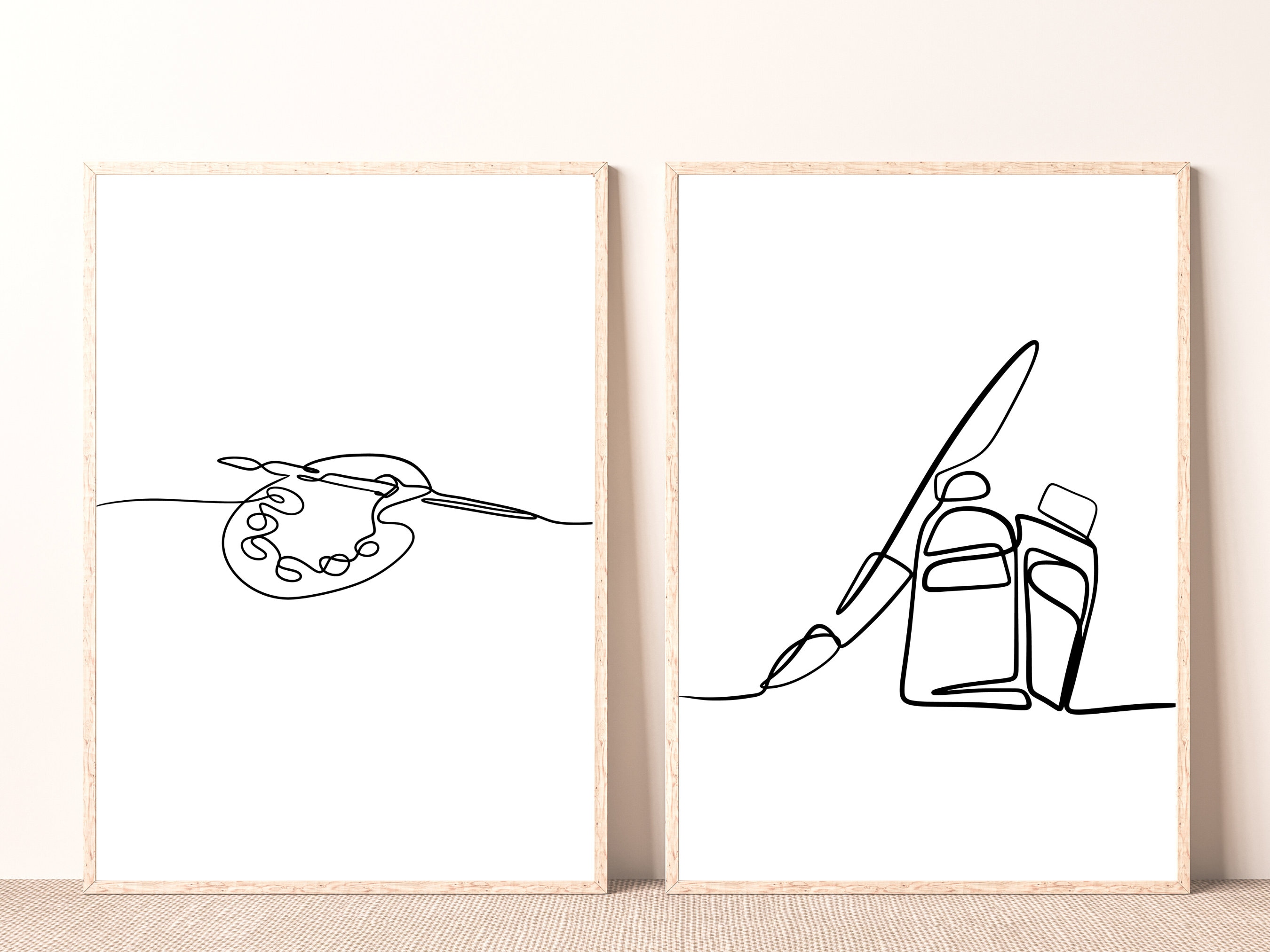 Set of 2 Artist Line Art Painting Wall Art Painting Decor - Etsy