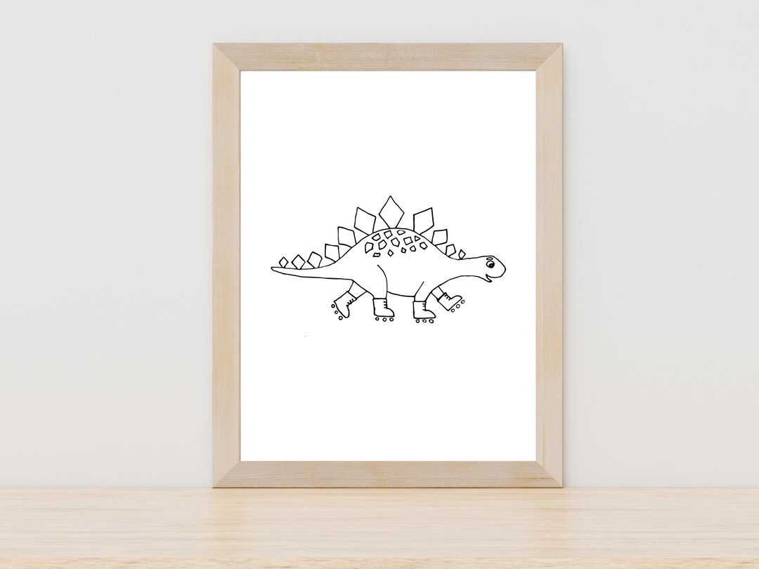 Dinosaur on Roller Skates Line Art Minimalist Dinosaur Line - Etsy