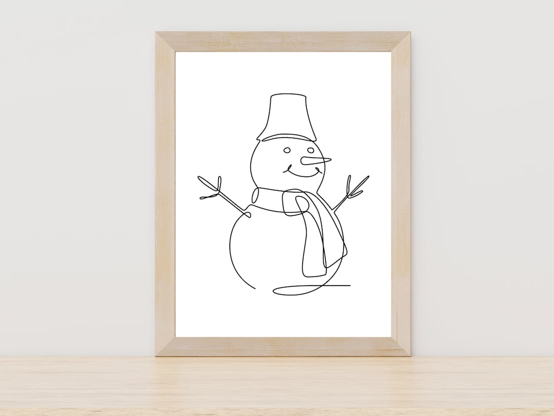 Snowman Line Art, Snowman Art, Winter Art Print, Holiday Printable Wall ...