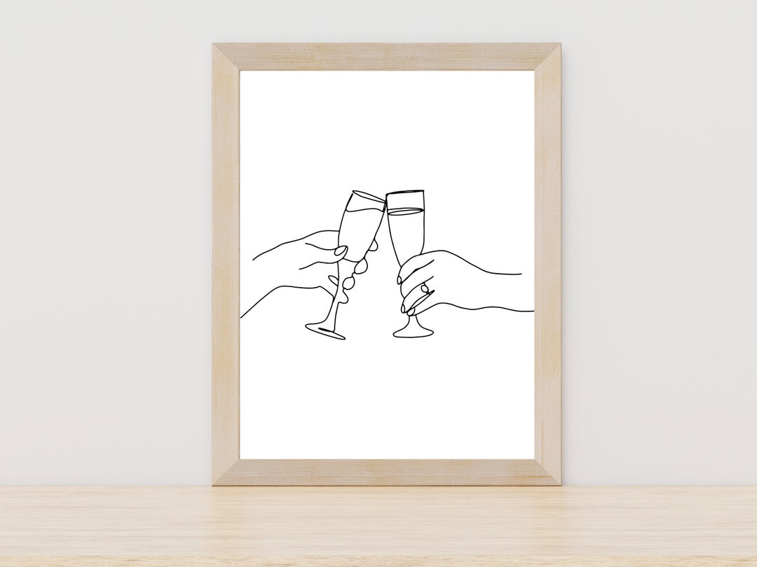 Champagne Cheers Line Art, Drinks Artwork Print, Kitchen Bar Prints ...