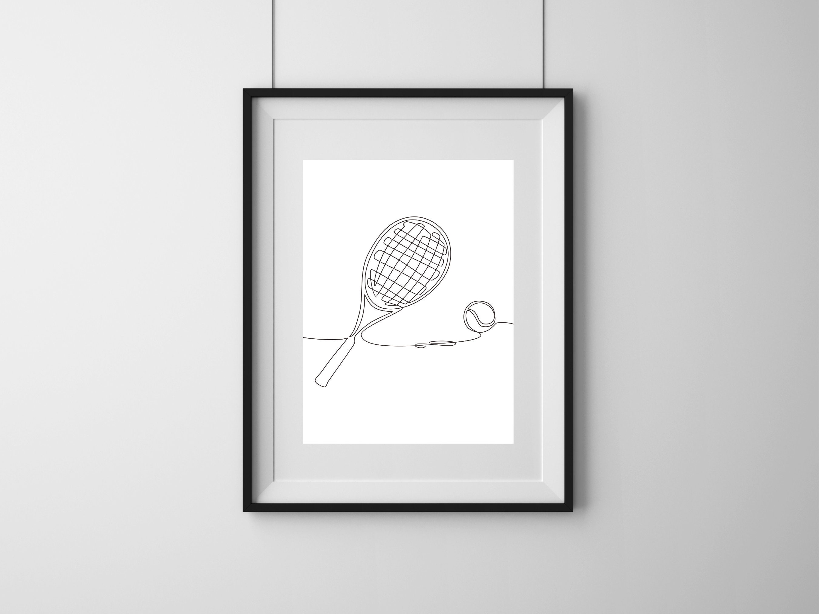 Tennis Racket and Ball Line Art, Minimalist Tennis Poster, Tennis Line ...