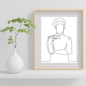 Chef Line Art, Cooking Print, Chef Poster, Kitchen Art, Kitchen Wall ...