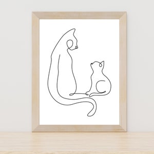 Minimalist Two Cat Line Art, Pet Print, Animal Outline Drawing, Room ...