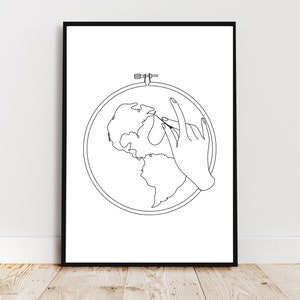 Hand Embroidery Line Art of World Embroidery Hoop Art Hand Embroidery ...