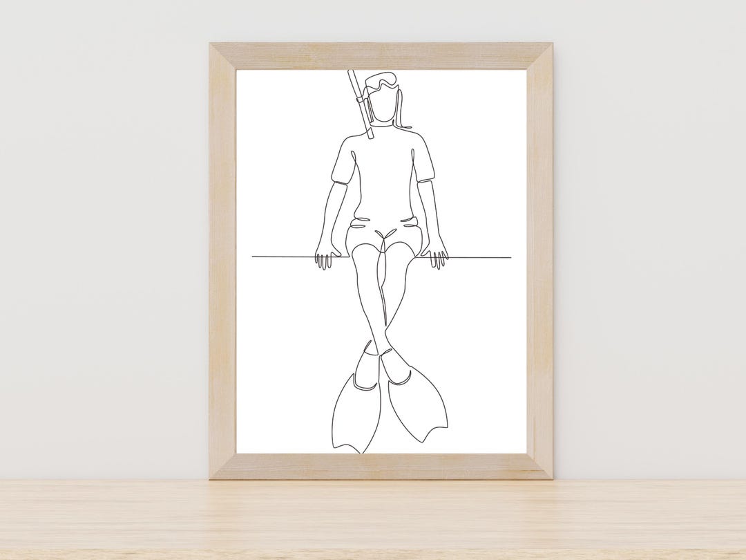 Scuba Diver Line Art, Diver Line Art Print, Minimalist Scuba Art ...