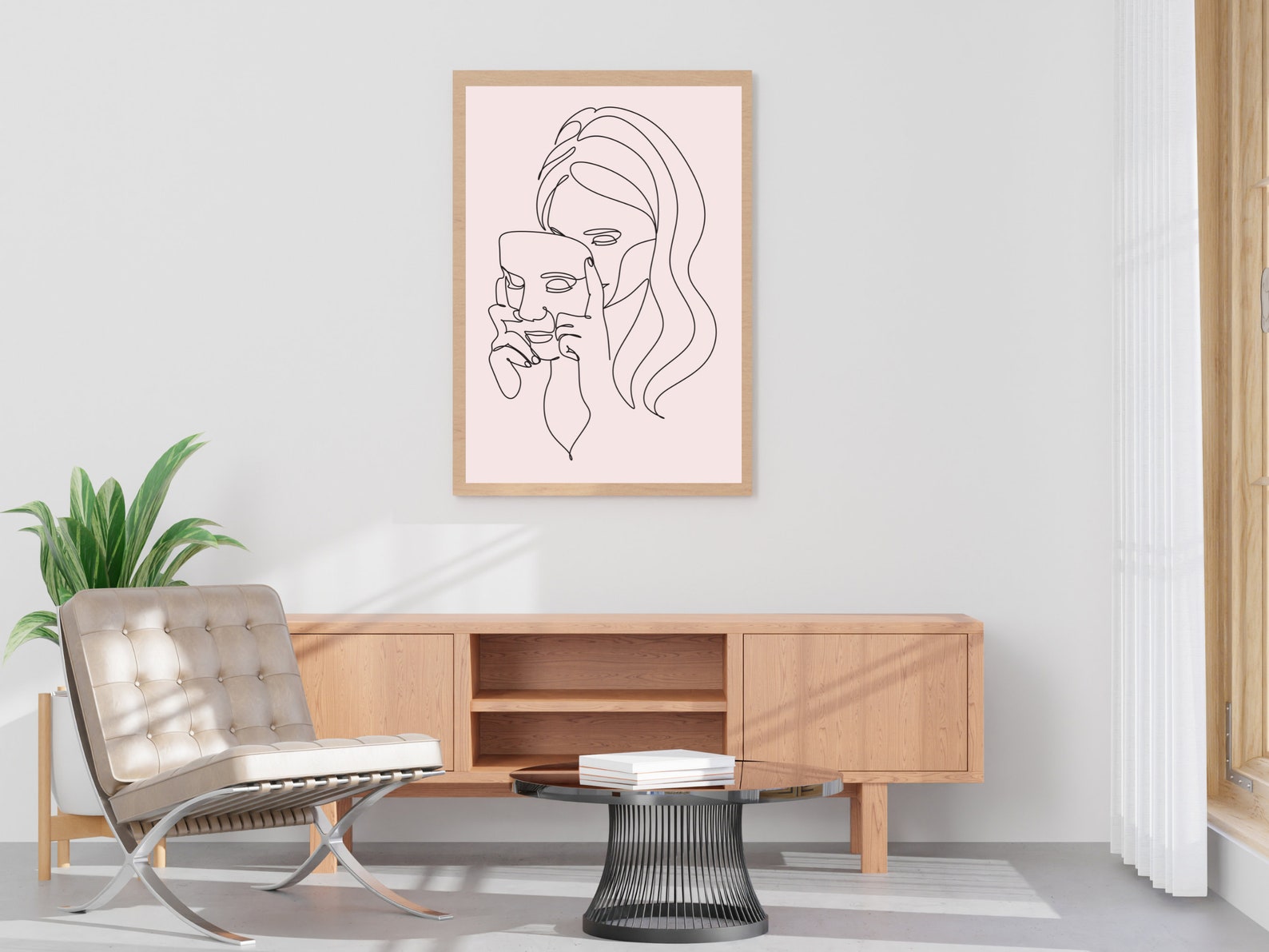 Woman With Mask Line Art, Female Line Art, Printable Wall Art, One Line ...