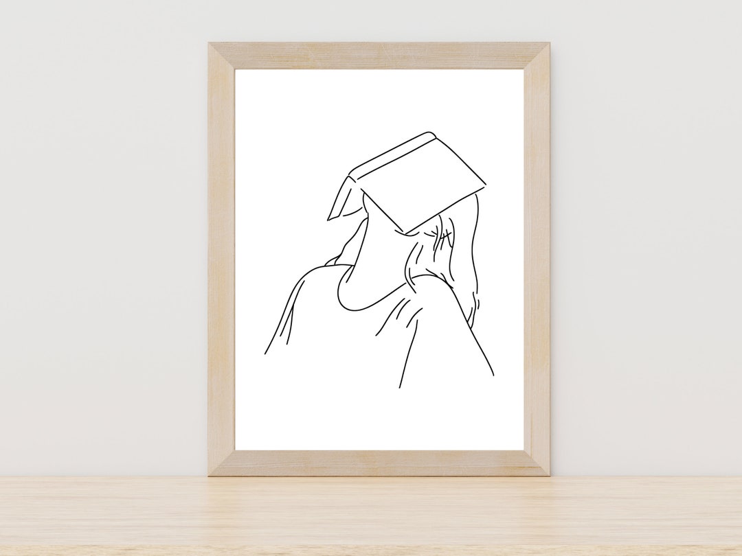 Abstract Woman Reading Book Line Art Print, Female Reading, Book Lover ...