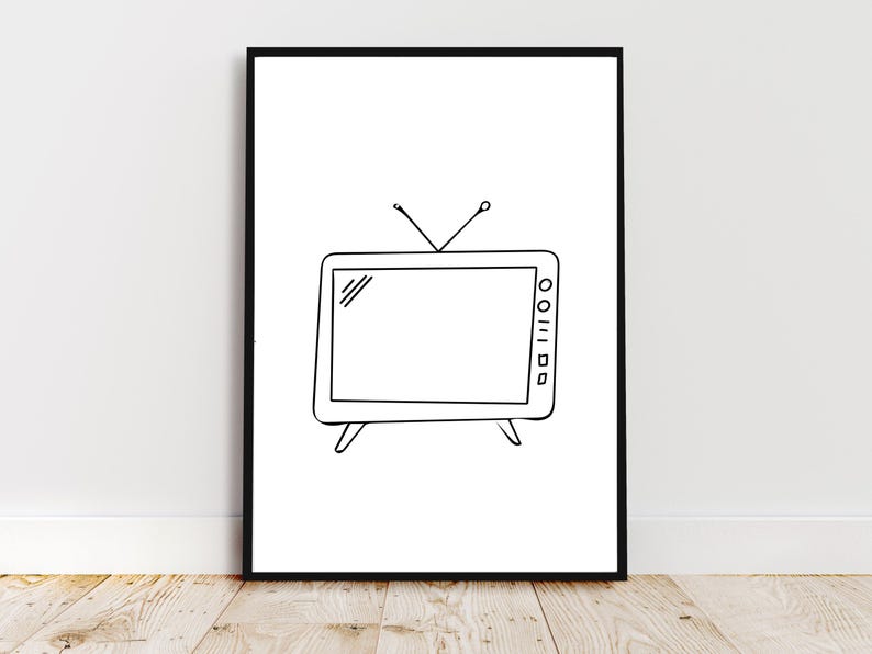 TV Line Art, Television Line Art, TV Sketch, Sketch of Television, Gift ...